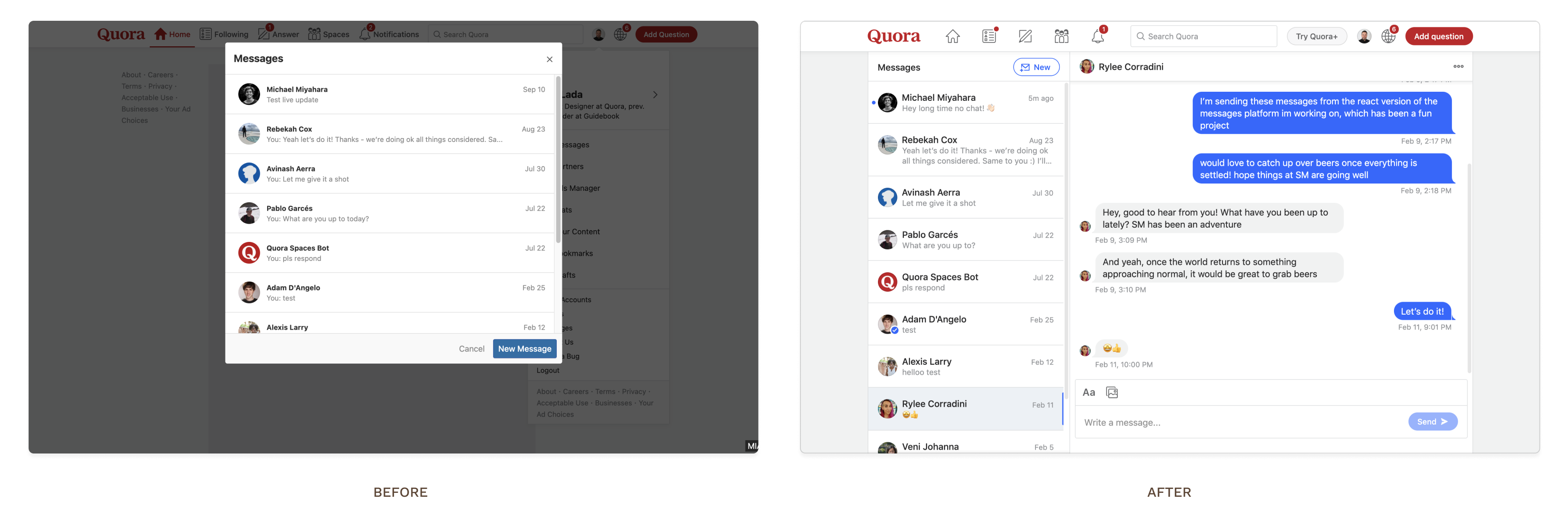Pete Lada | Product design generalist | Quora Messages Redesign